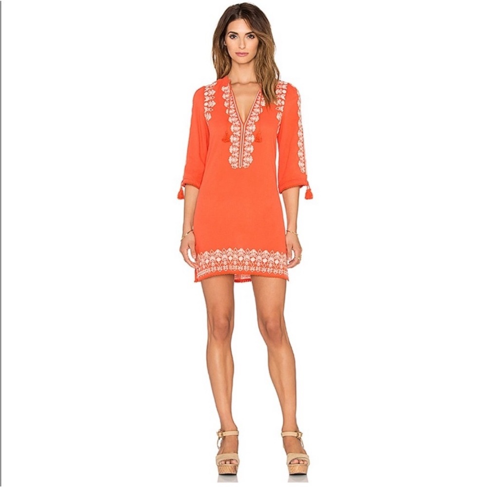 Spell Orange Tan Embroidered Santorini Tunic Mini Dre… - Gem